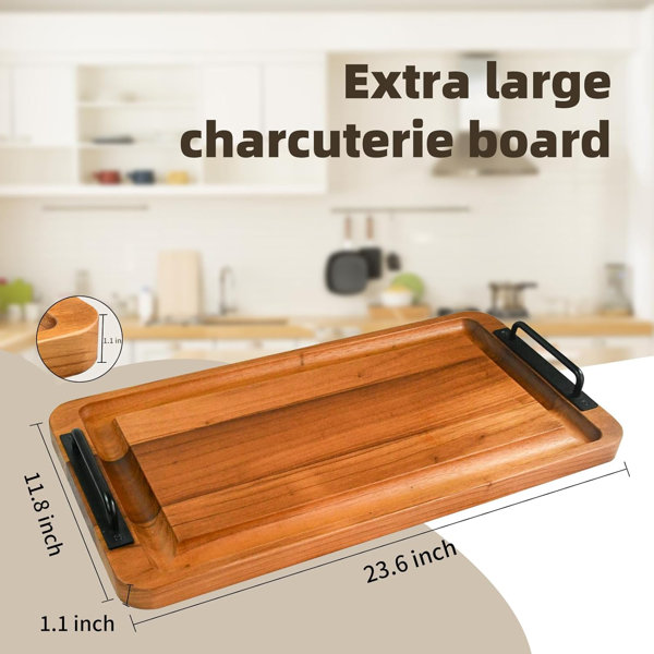 CHUANGWENYI Large Wooden Charcuterie Board With Handles, Extra Long Cutting Grilling Board Wood ...